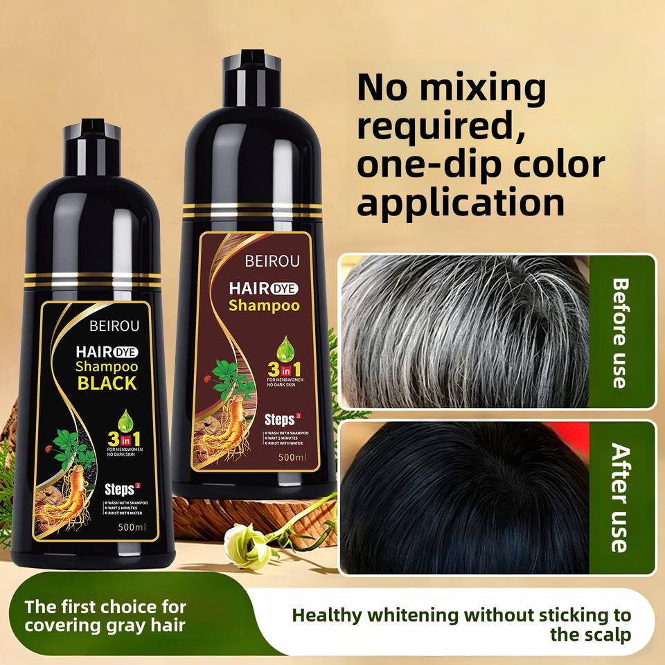 BEIROU Black Hair Dye Plant Shampoo Ammonia Free Herbal Black Hair Dye ...