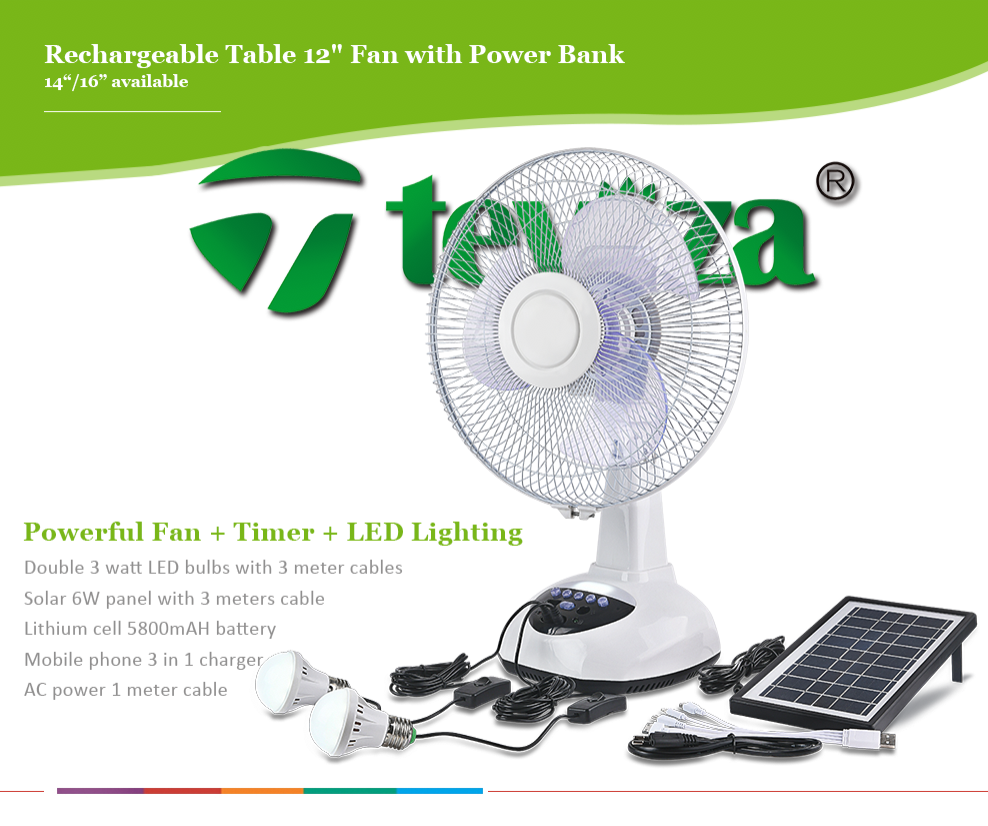 12 Inch Solar Desk Fan Energy Saving Plastic Rechargeable Desk Fan With ...