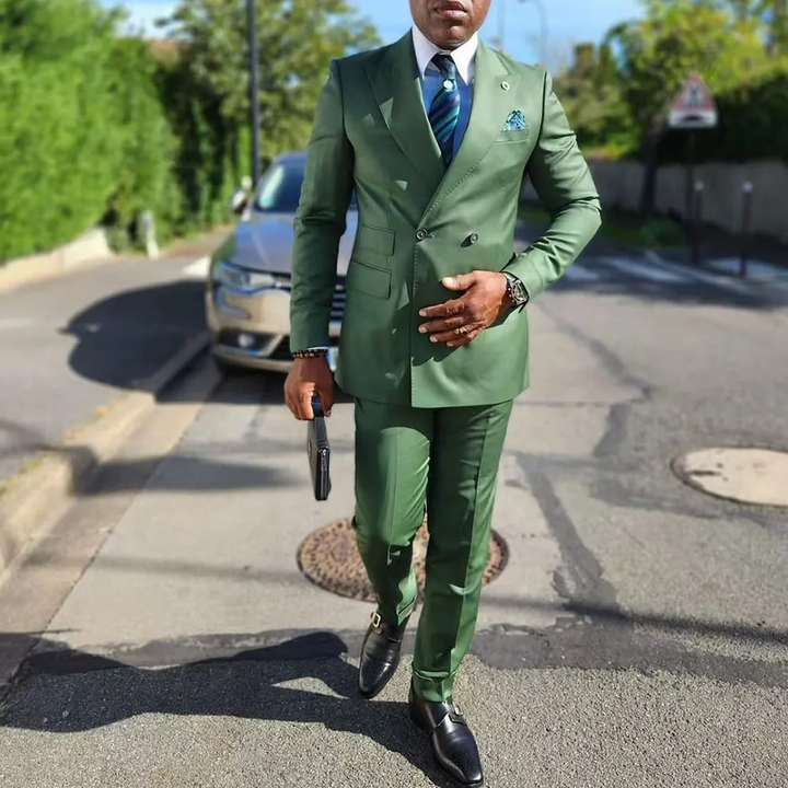 Formal Green Men Suits Double Breasted Peaked Lapel Flat Front Costume ...