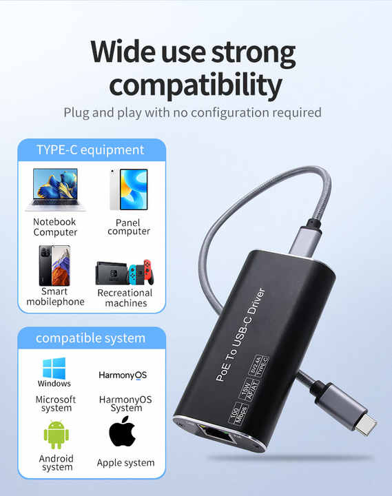 POE to USB Type-C Adapter 5V 2.4A IEEE802.3af/at External Wired Power ...
