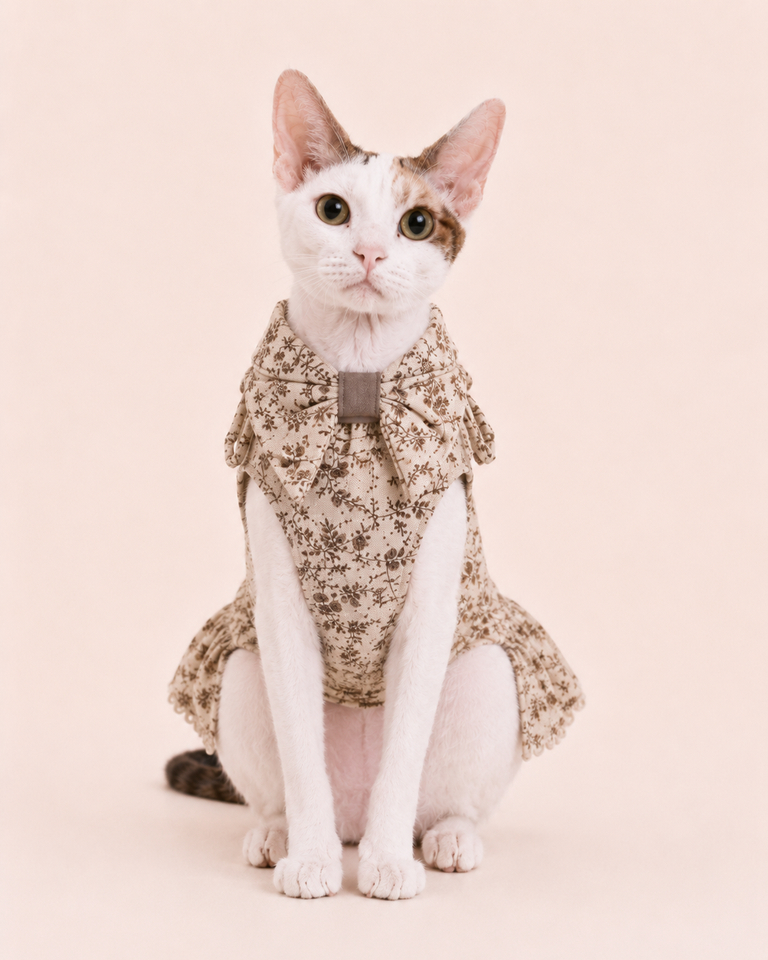Hamolly Floral Cat Cape Dress with Bow Detail and Hidden Leash Ring ...