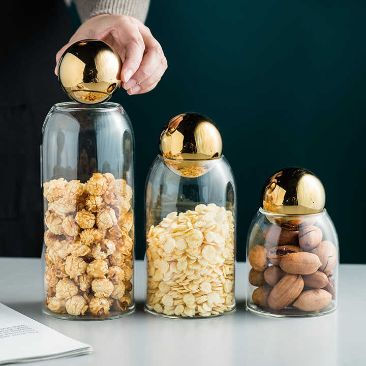 High Borosilicate Glass Storage Jars with Gold/silver Lids