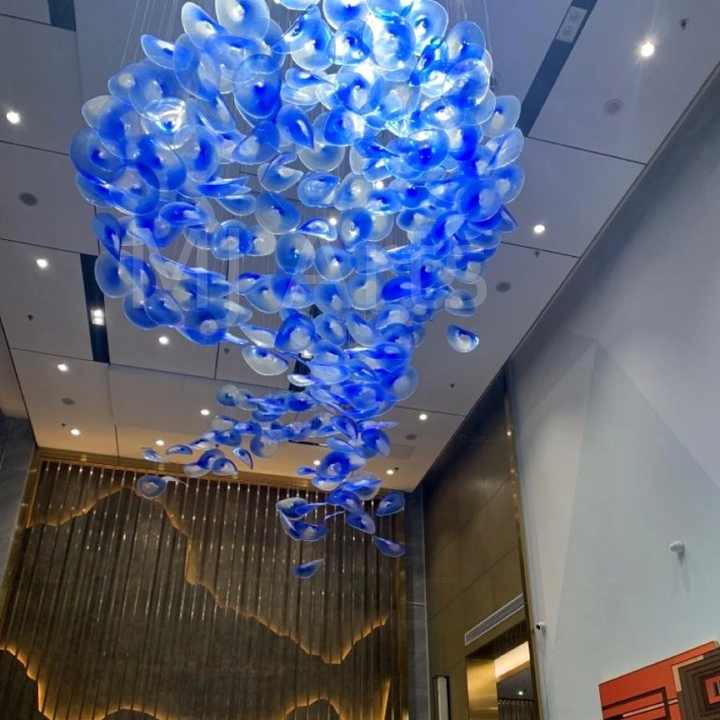 Restaurant Hotel Lobby Decoration clear Blue Glass Art Decor Ceiling ...