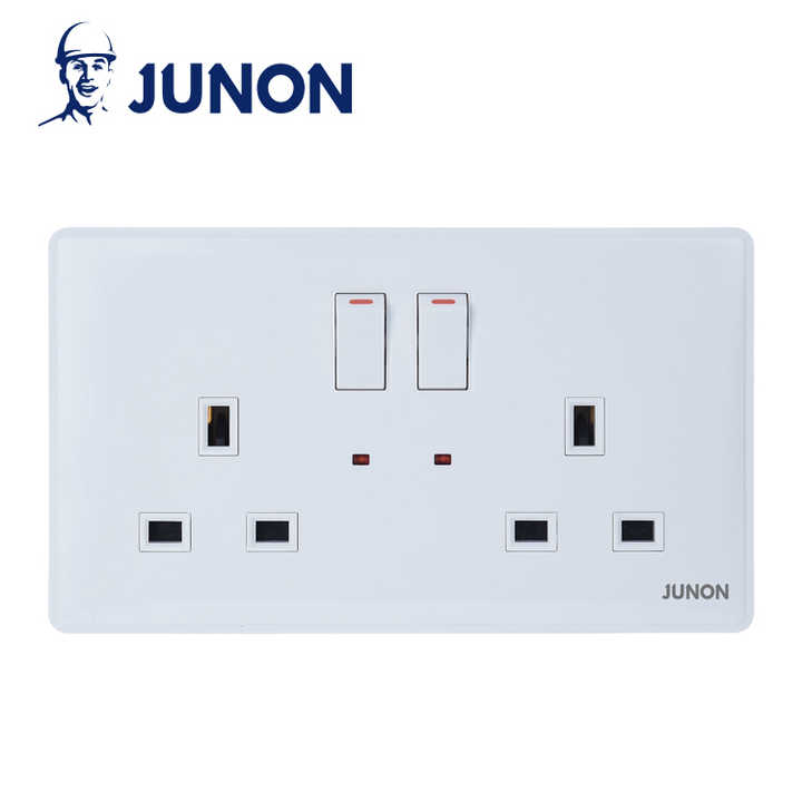 UK Standard Wall Double Socket - 2-Gang Switch Twin Power
