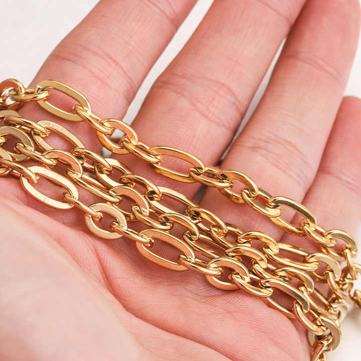 Stainless Steel Flat Cross Chain 14K Gold Plating NK Cuban Decorative ...