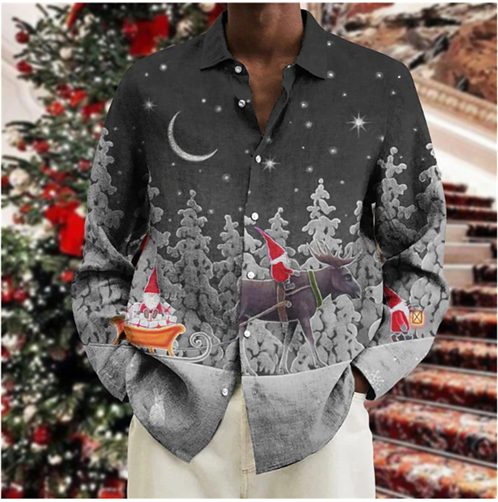 2025 Christmas Gift New Men's Long Sleeve Snowman Print Polo Neck Shirt ...