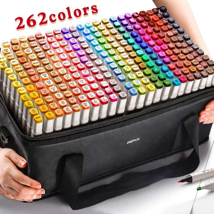262PCS Double Head Alcohol Marker Color Pen Set Dual Tip Brush Colored ...