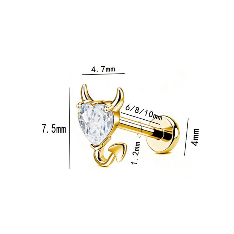 G23 Titanium 16G M0.9mm Internal Threaded Little Devil CZ Labret Lip ...