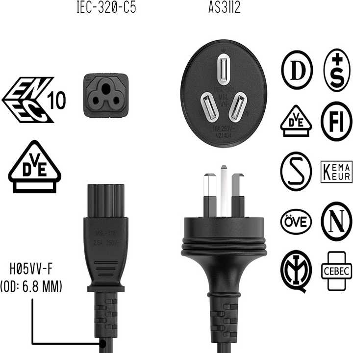 10A 1.5m 250V AU 3 Pin Plug IEC 60320 C5 Power Cord SAA Au Cord ...