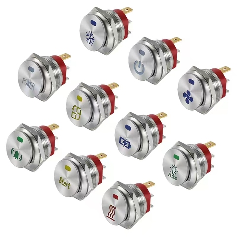12mm 16mm 19mm 22mm Waterproof LED Illuminated Push Buttons
