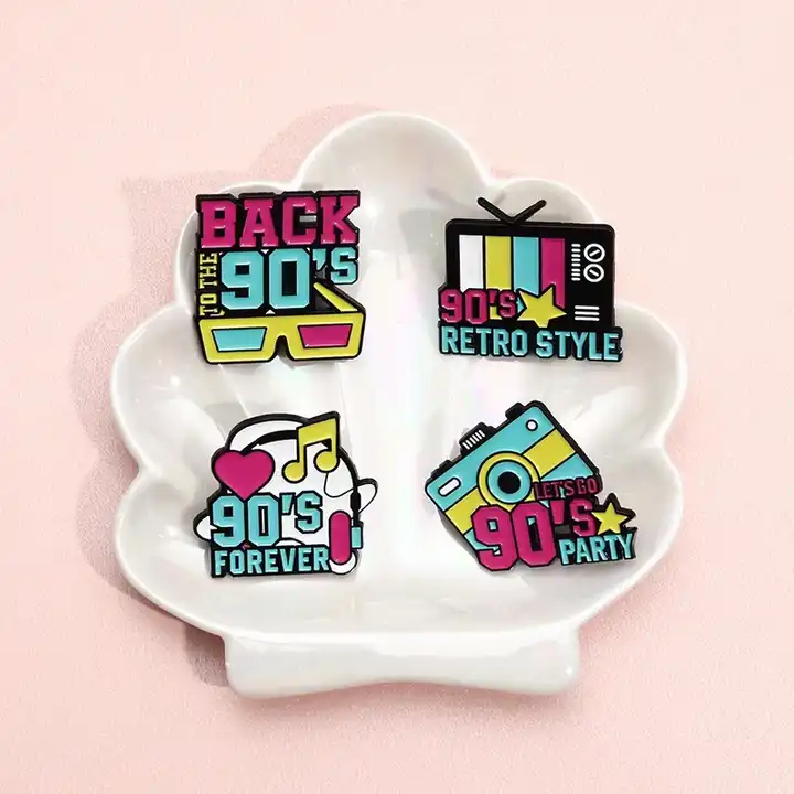 90's Retro Style Souvenir Enamel Pins Custom Let's Go 90's Party ...
