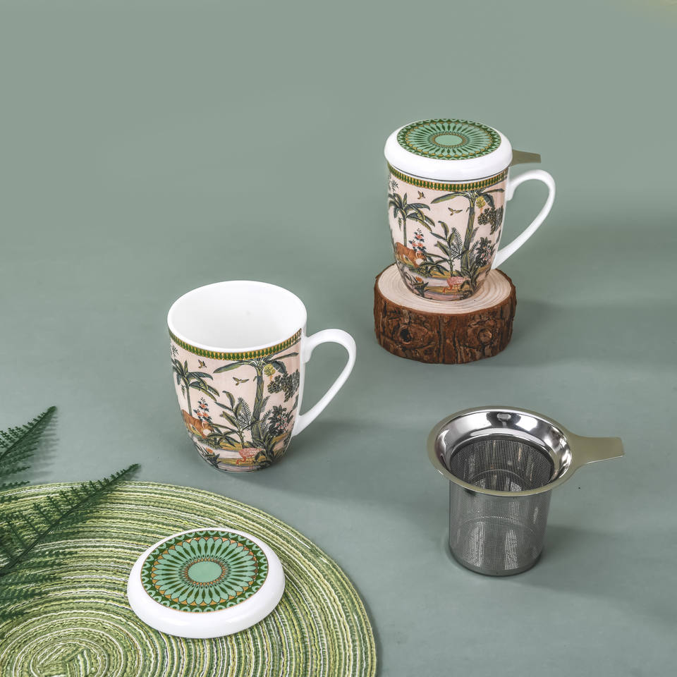 Ceramic Vintage Bone China Teaware Set - Floral Tea Mug & Saucers, Eco ...