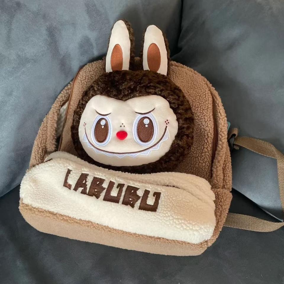 Cute Cartoon for Labubu Lamb Wool Double Shoulder Strap Kids Backpack ...
