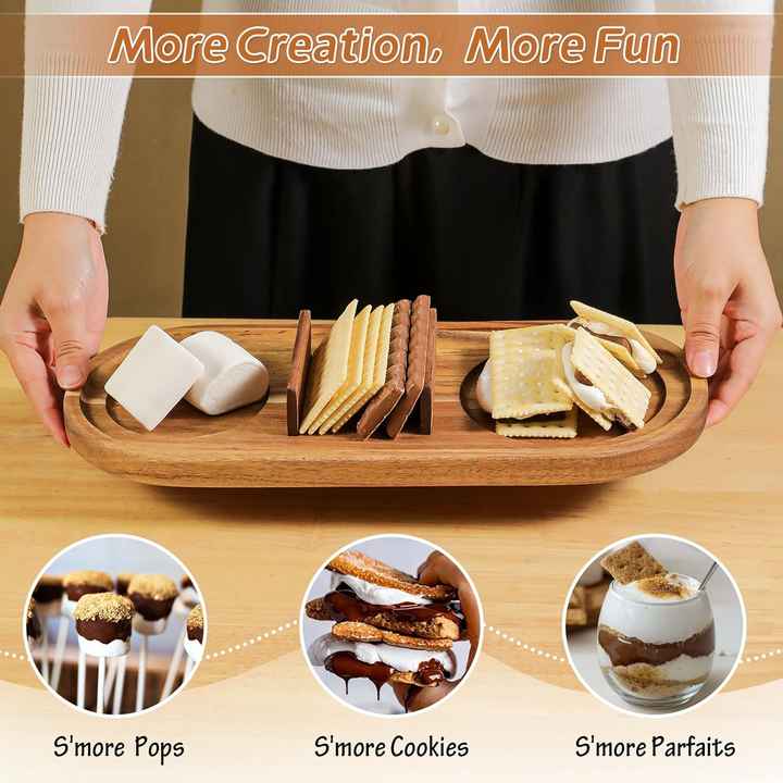 Indoor Smores Kit with Acacia Wood Tray & 4 Roasting Sticks | Tabletop ...