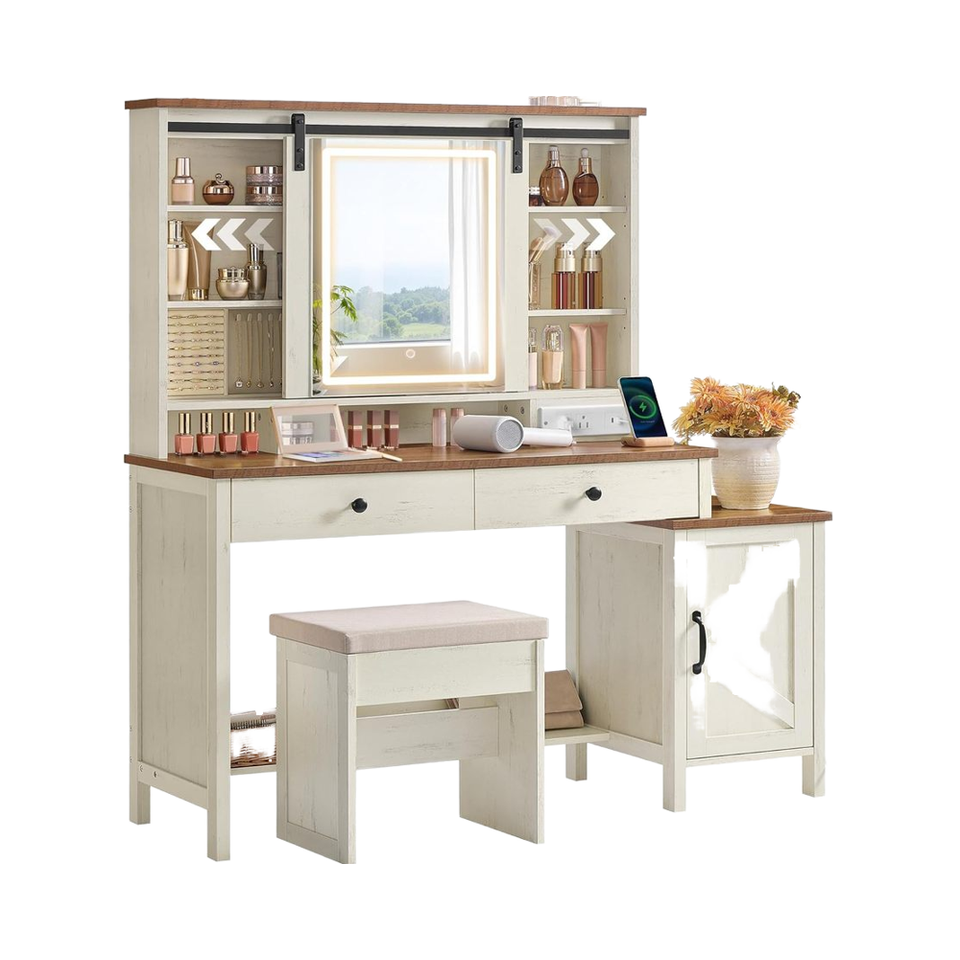 Dareko Wholesale Farmhouse Dressing Table with Stool Set, Solid Wood ...