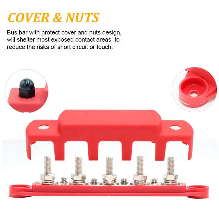 12V 300A Bus Bar M8 Spring Terminal Block Power Distribution Block 5 Studs Automotive Marine ...