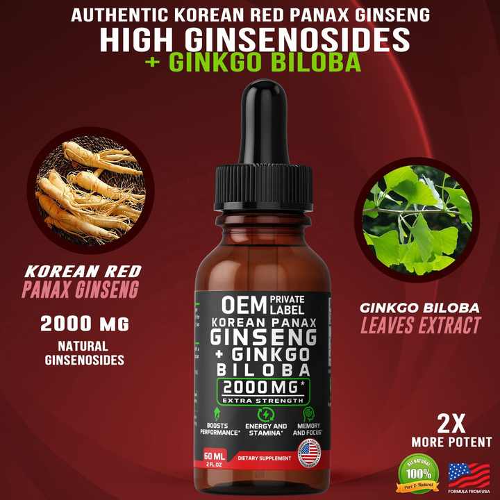 OEM Vegan Korean Red Panax Ginseng+Ginkgo Biloba Root Extract Liquid ...