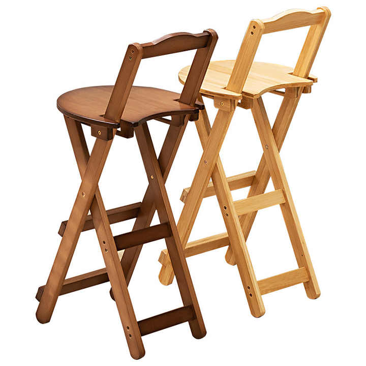 Portable Wooden Bar Chairs with Backrest and Footrest Folding ...