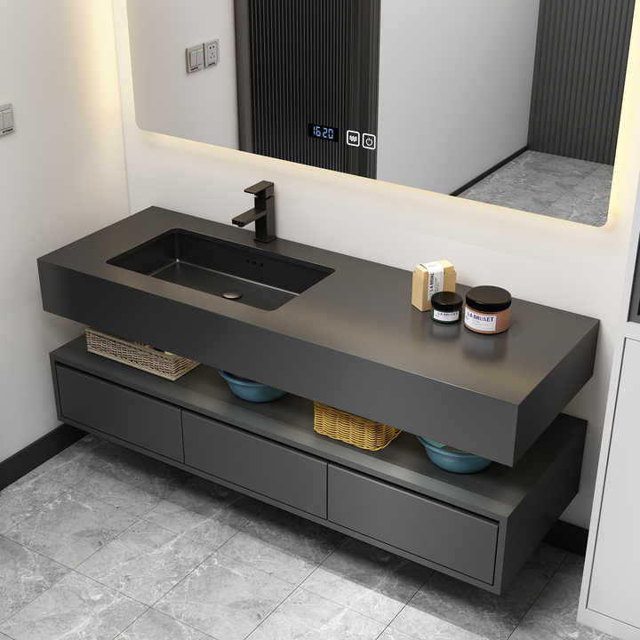 Contemporary Bathroom Cabinet Vanity Set - Matte Black Slate