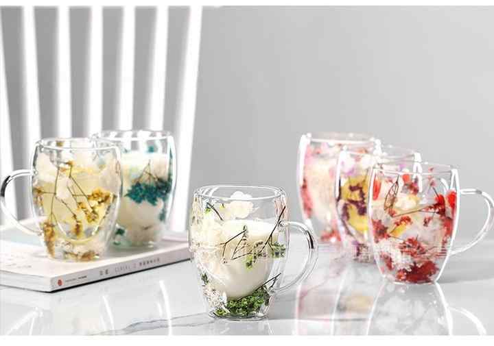 Real Flower Double-layer Glass Cup with High Appearance Value and ...