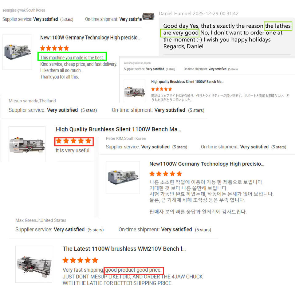High Quality Brushless Silent 1100W Bench Manual Metal Lathe WM210V