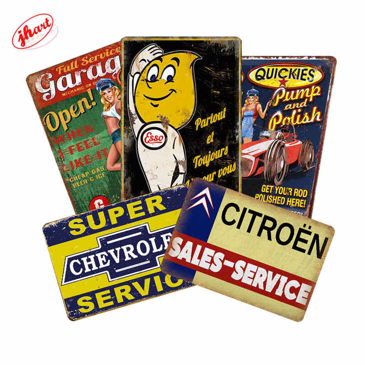 Vintage Tin Signs - Garage Gas Station Bar Club Cafe Decor