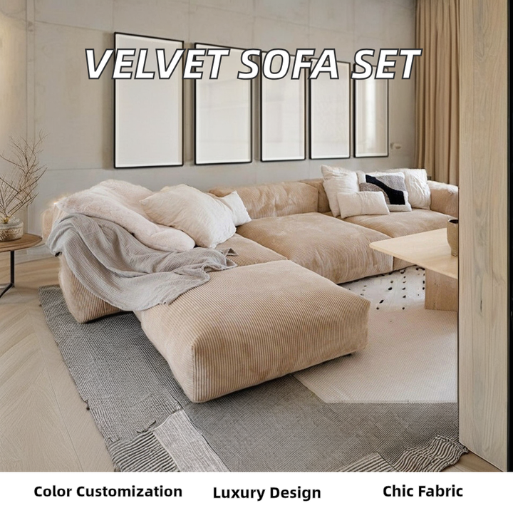 Custom Modular Sectional VELOUR CORD Couch for Living Room