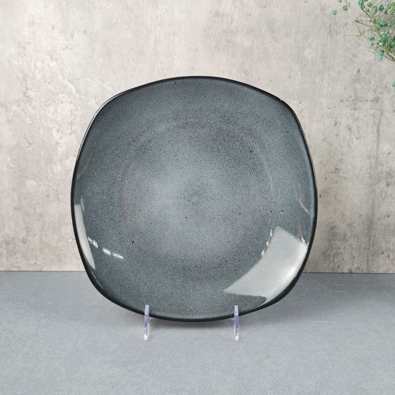 12-piece Pure Black square Reactive Glaze Ceramic Tableware Set, Nordic ...