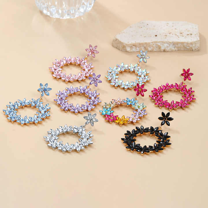 Wholesale Colorful Luxury Crystal Round Flower Shape Zinc Alloy Stud ...