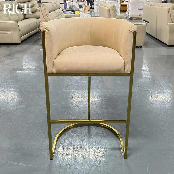 Modern Design Gold Metal Bar Stool with Velvet Fabric
