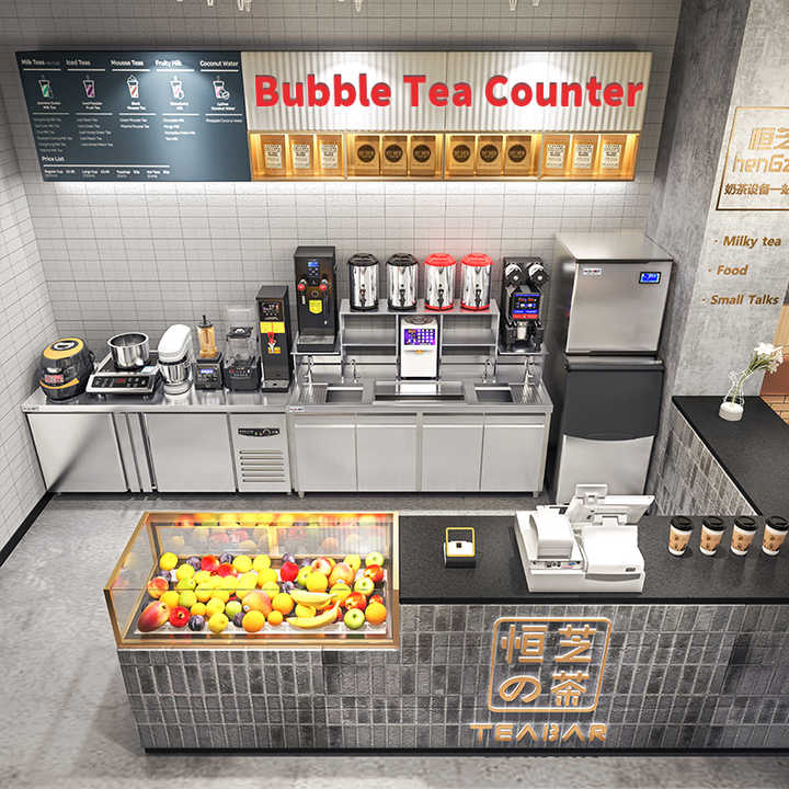 Customized Milk Tea Counter Bar Bubble Tea Machine Shop