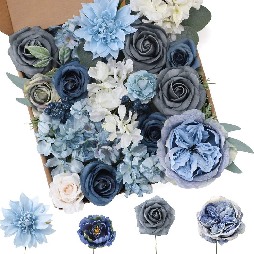 High Quality Bridal Bouquets Arrangement Blue Flowers Rose Dahlias ...