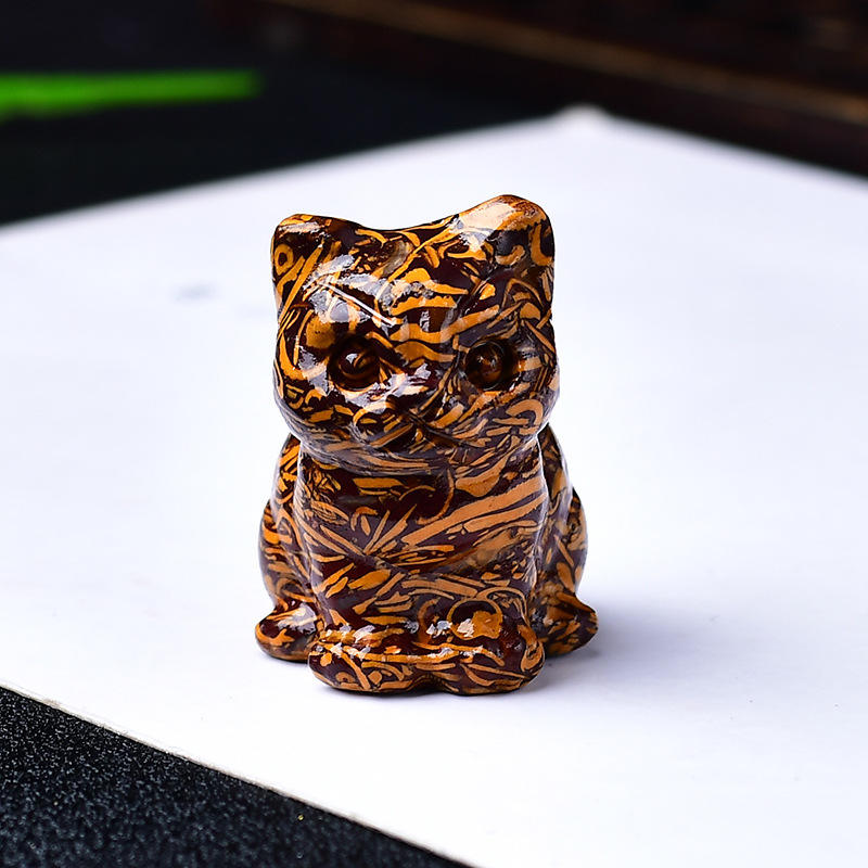 Hongzhuo Natural Raw Stone Fire Stone Cat Ornaments Cat Statue with ...