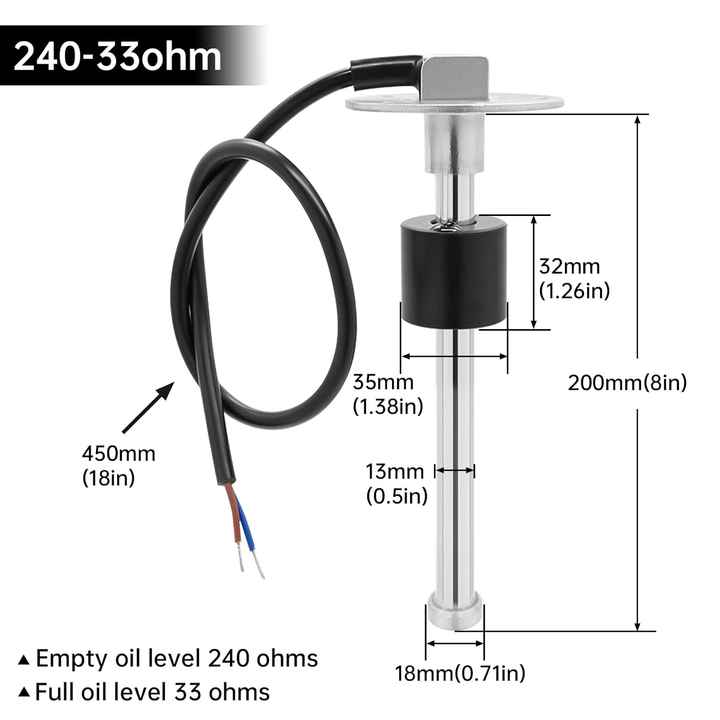 Optional 200mm Length Fuel Level Sensor 0-190ohm Oil Liquid Tank Fuel ...