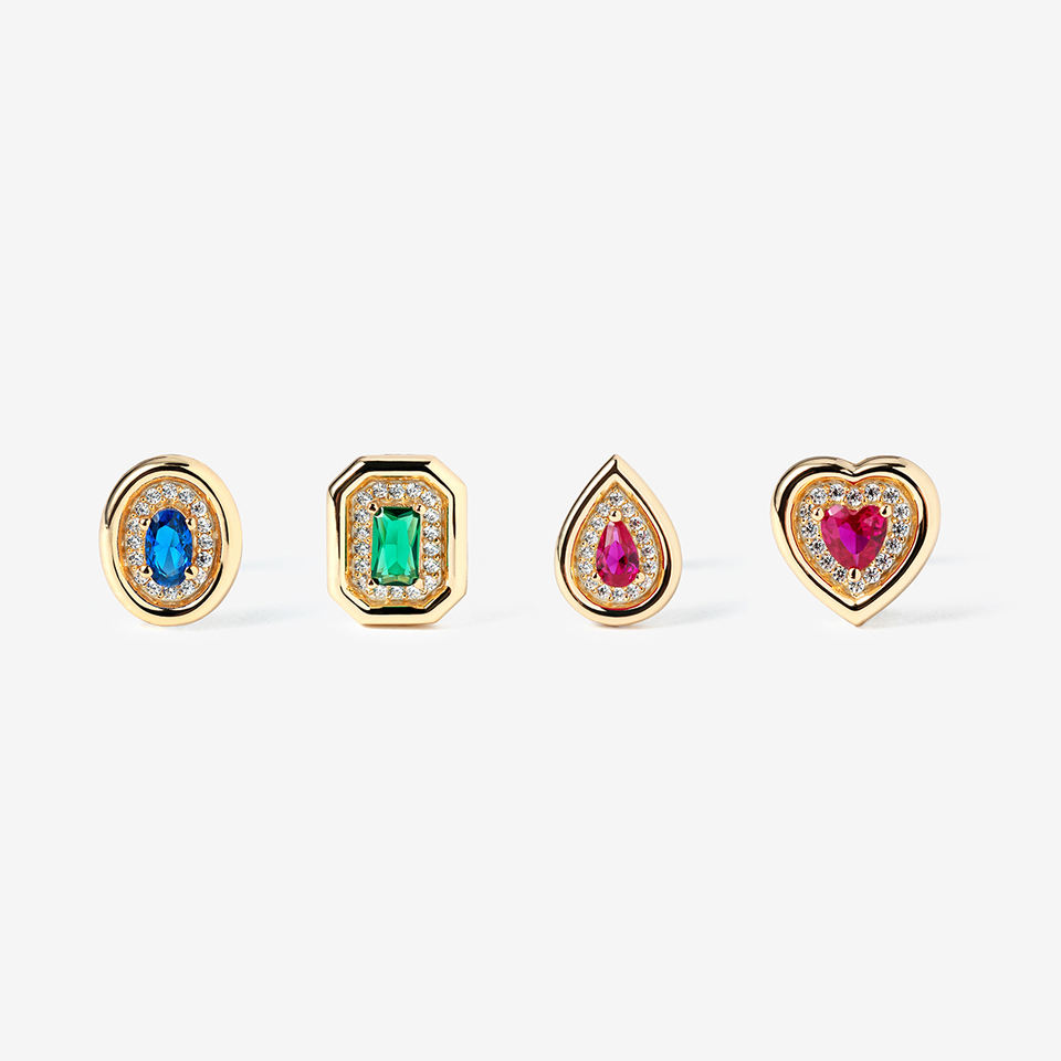 Halo Sapphire Blue Ruby Red Emerald Green Diamond CZ Pave Gold Plated ...