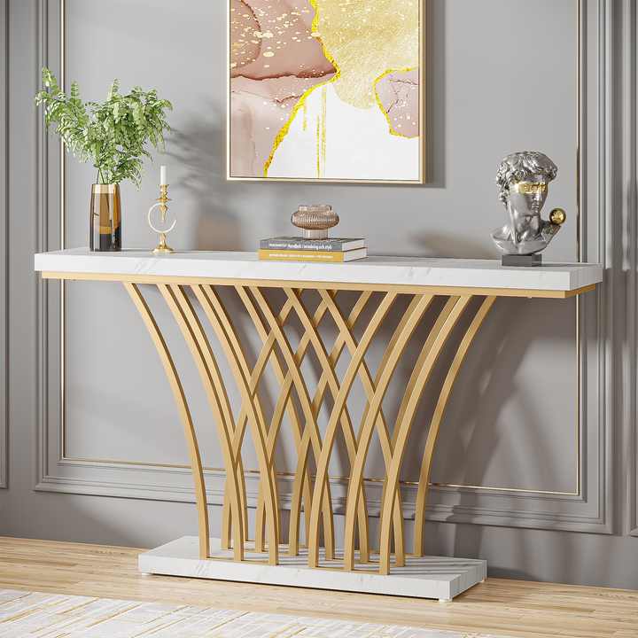 Tribesigns Modern Entryway Table with Metal Base & Faux Marble Console ...