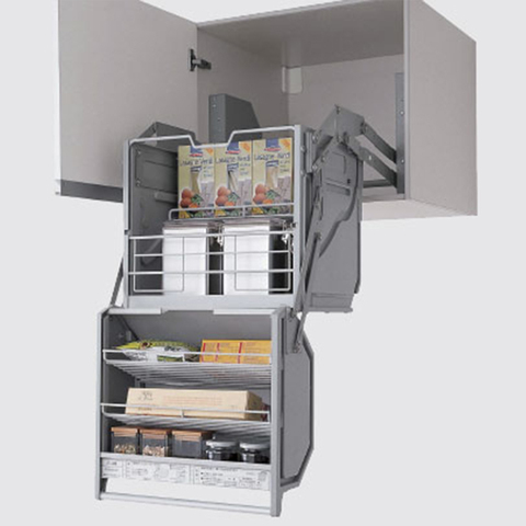 2 Tier Pull Down Shelf Cabinet - Kitchen Organizer in Black/Grey, Eco ...