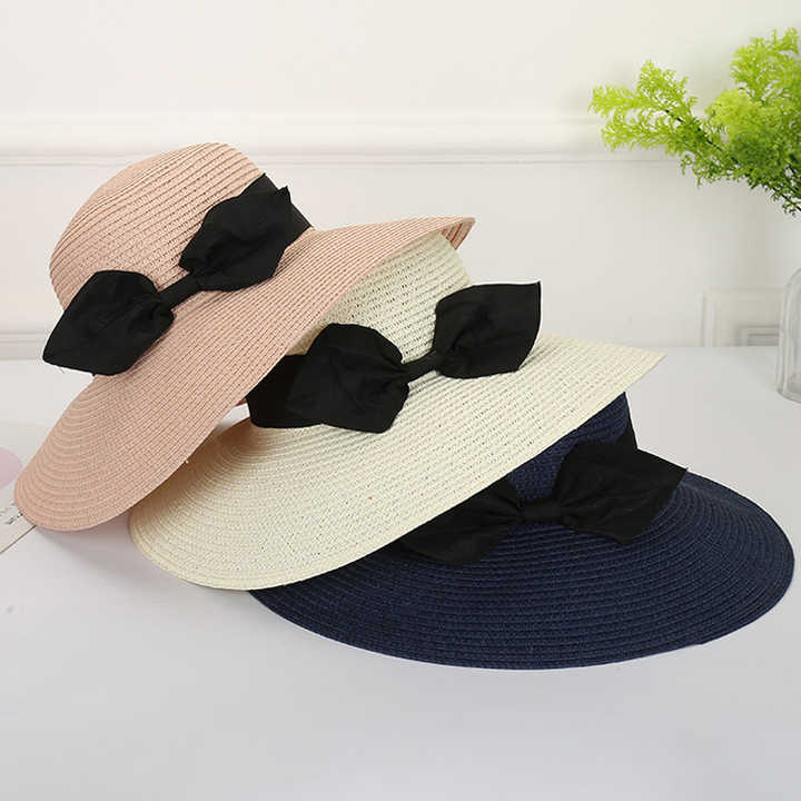 New Summer Women's Straw Hats Bow Sun Hat Custom Wholesale Fashion ...