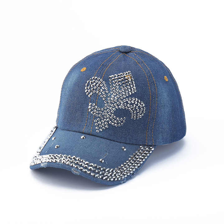 Bling Baseball Cap for Women - Fancy Denim Bejeweled Hat