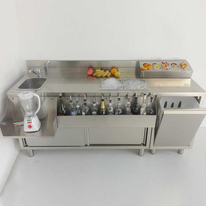 Stainless Steel Cocktail Bar Station with Chilled Bottle Storage & Sink ...