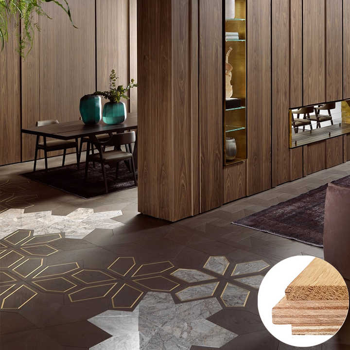 Unit Block Parquet Wood Flooring with Metal Brass Inlay