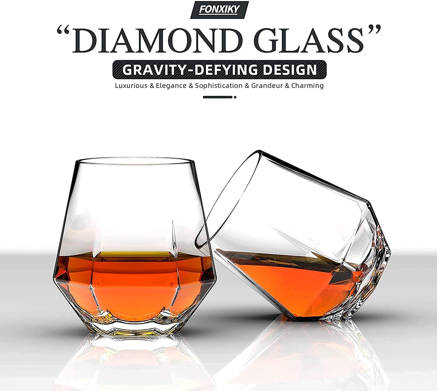 Diamond Whiskey Glasses Set of 6, Lead-Free Crystal Clear Glass, 10.4 ...
