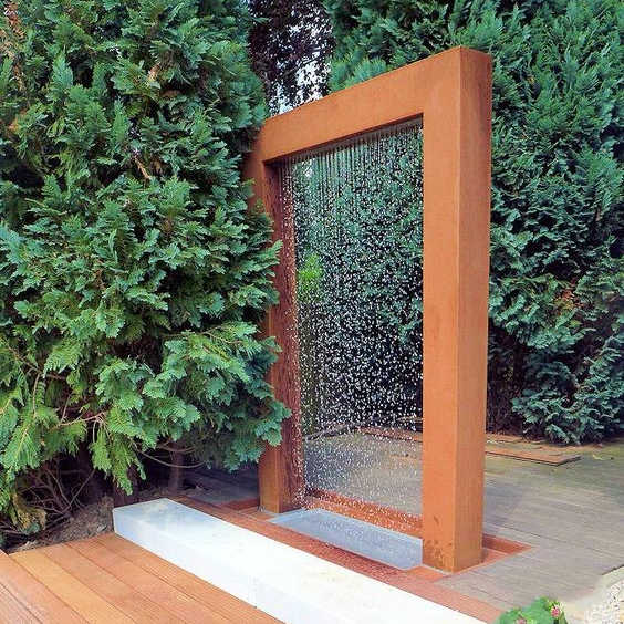 Rust Red Rusty Corten Steel Garden Water Fountain & Gate