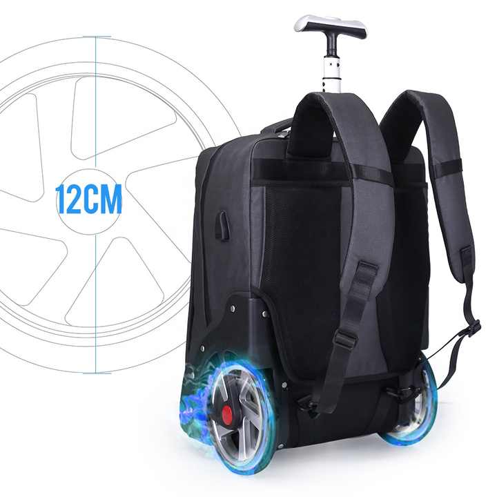 Customizable 50L large capacity men business travel wheeled backpack trolley wheel rolling ...
