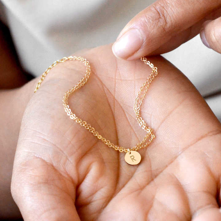 Tarnish Free Jewelry 18k Gold Plated Dainty Initial Letter Disk ...