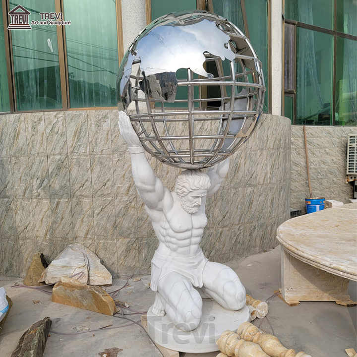 Atlas Carrying the World Statue - Durable White Marble