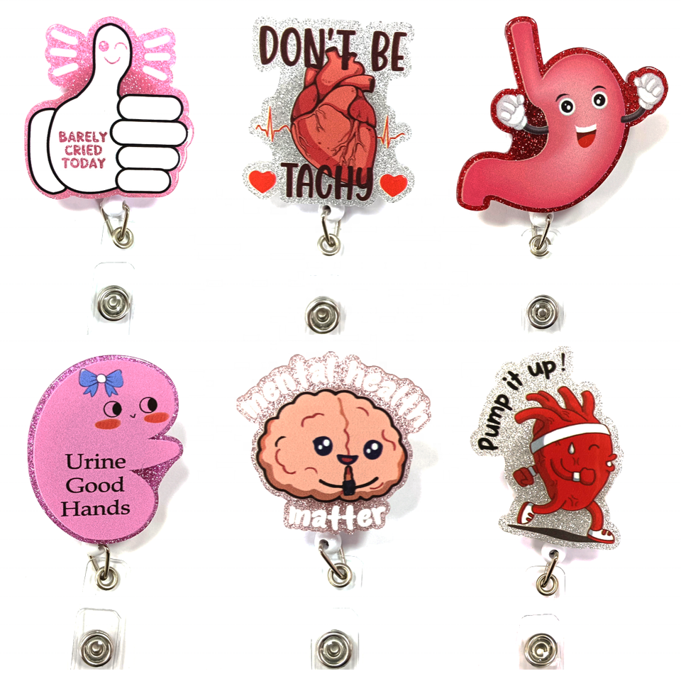Nurse Accessories Acrylic Body Organs Badge Reel Retractable Lung/Heart ...