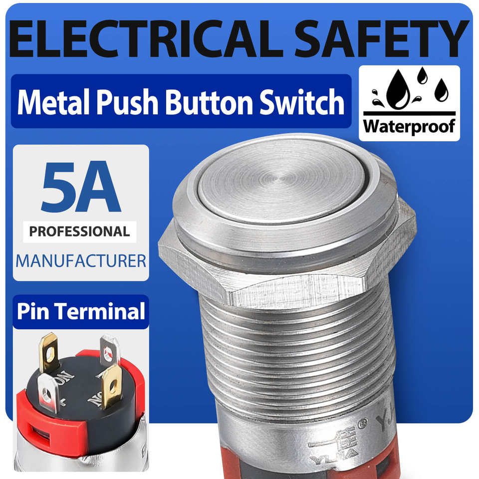 Ultra-thin 12MM Push Button Switch 1NO Momentary Ip67 Aluminum Plated ...