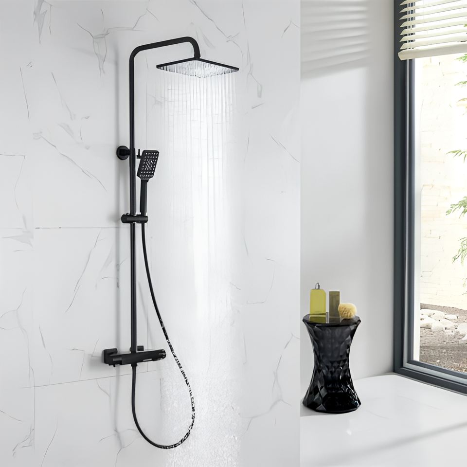 Copper Black Exposed Shower Mixer Thermostatic Shower Faucet Set ...