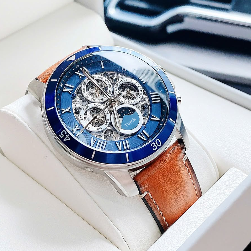 Black Leather Automatic Fashion Watch Month Display Week Display Date ...
